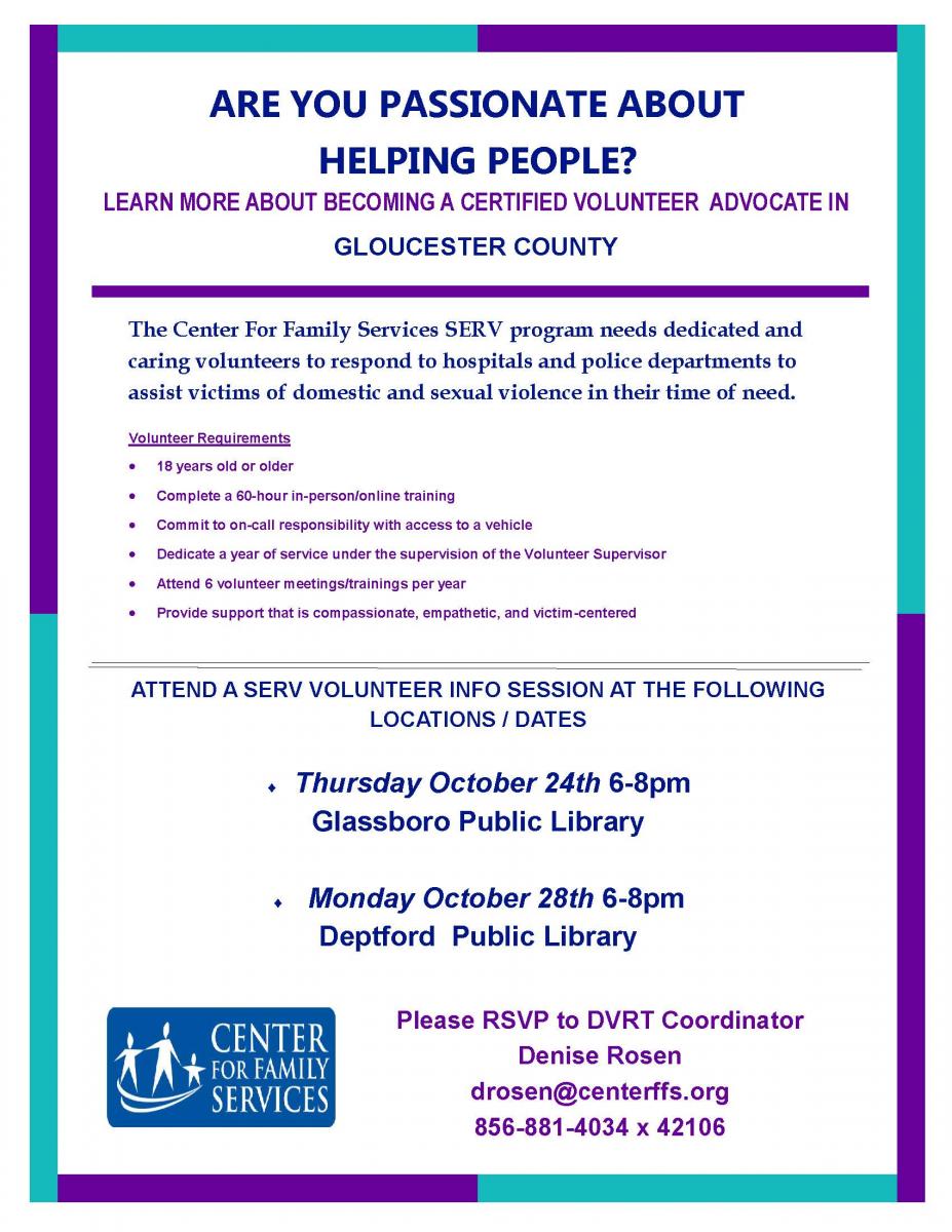 Gloucester County SERV Volunteer Info Session | Center for Family Services